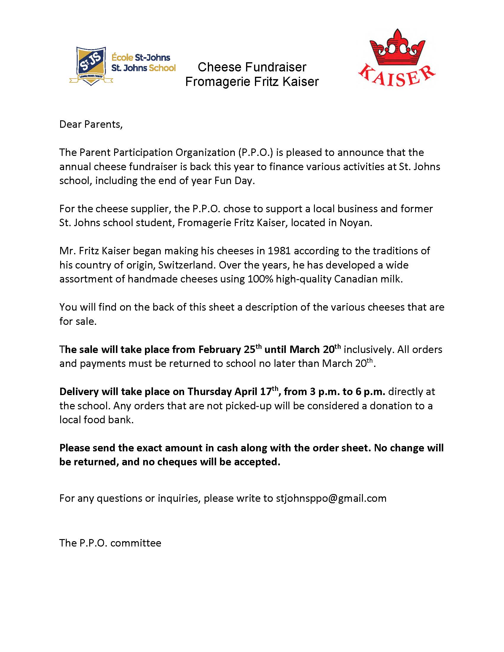 St. Johns School: Cheese fundraiser - Riverside School Board